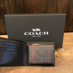 Coach | Bags | Nwt Authentic Coach Signature 3in Plaid Wallet | Poshmark